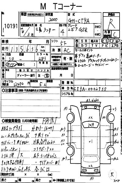 Repair Marks On Japanese Car Auction Sheets - JP Sheet